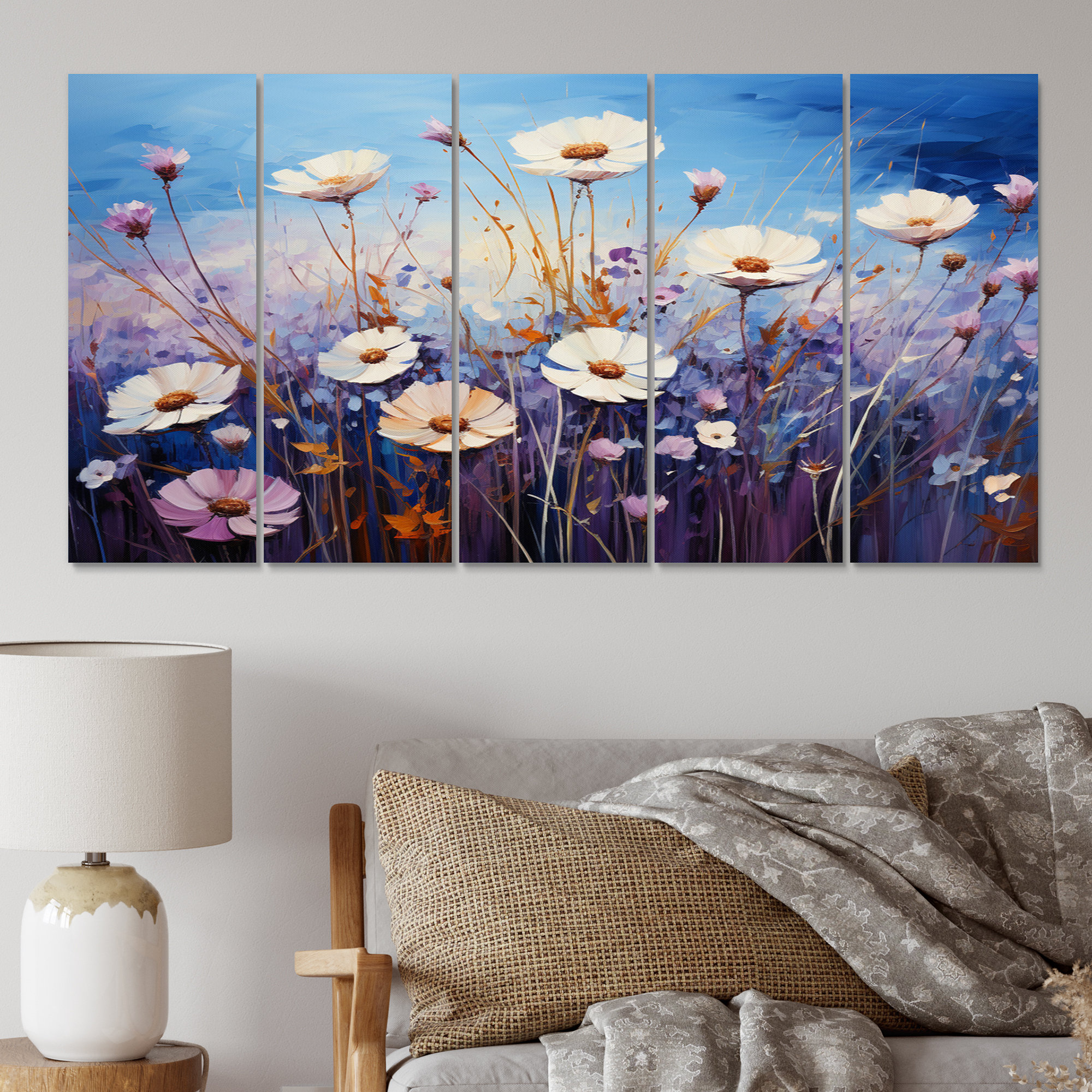 Red Barrel Studio® Blue Cornflowers Cascading III On Canvas 5 Pieces Print | Wayfair